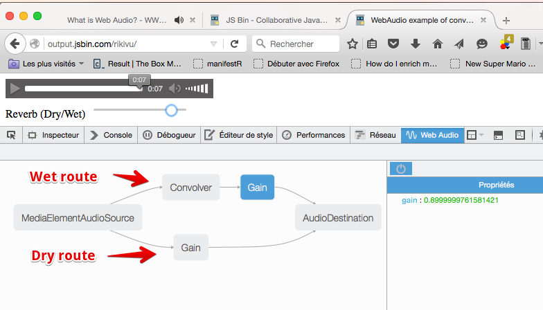 The most useful filter nodes: gain, stereo panner, filter, convolver (reverb) – HTML game