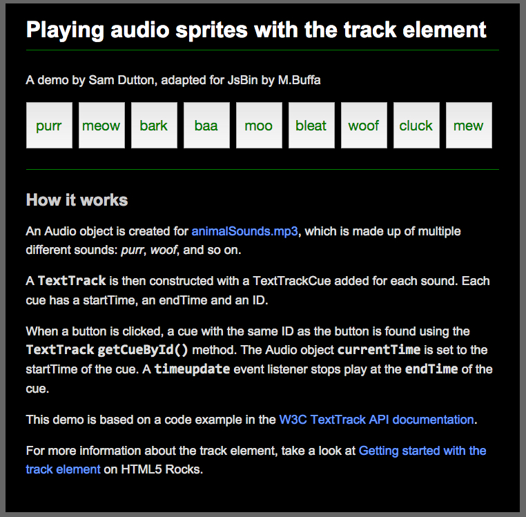 1.Creating tracks on the fly: example with sound sprites – HTML game
