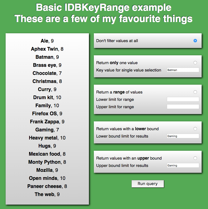 Using Indexeddb Limiting The Range Of Values In A Cursor Html Game